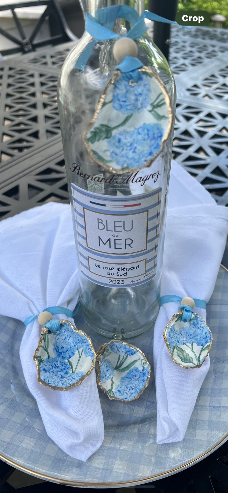 Blue Hydrangea , Napkin Rings Set of 4, Oyster Shell, Wine Charms - Etsy