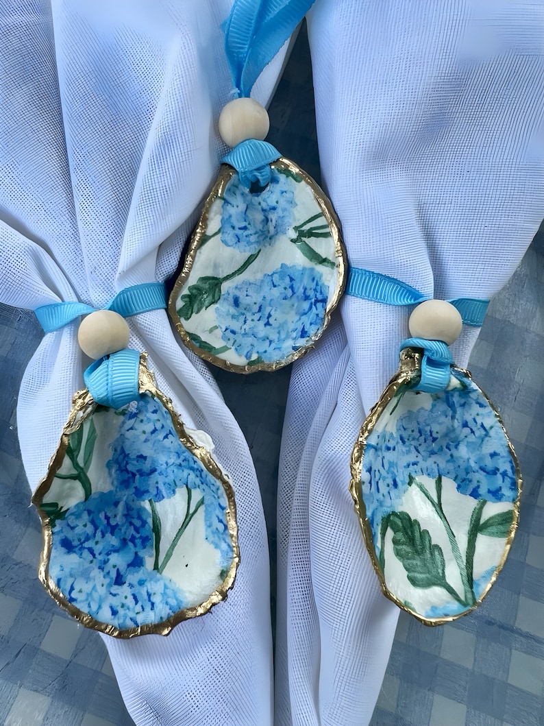 Blue Hydrangea , Napkin Rings Set of 4, Oyster Shell, Wine Charms - Etsy
