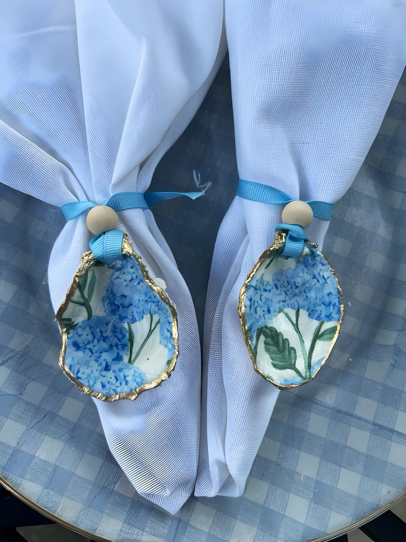 Blue Hydrangea , Napkin Rings Set of 4, Oyster Shell, Wine Charms - Etsy