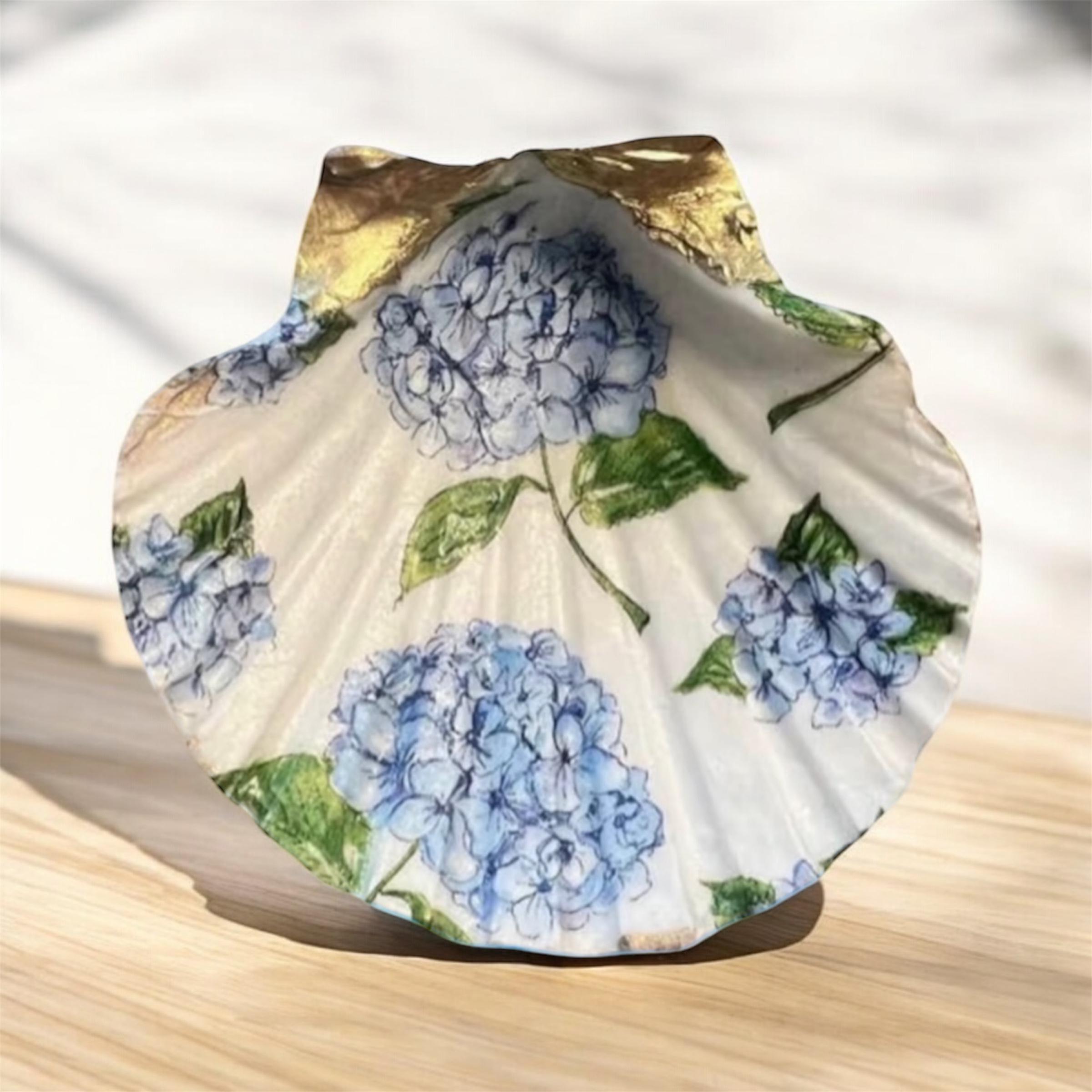 XL Decoupage Scallop Shell: Hydrangea Coastal Decor, Trinket Dish - Etsy