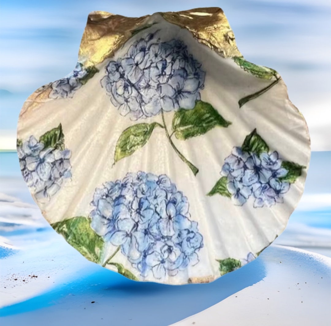 Hydrangea, Decoupage Scallop Shell, Hydrangea, Large Scallop Shell ...