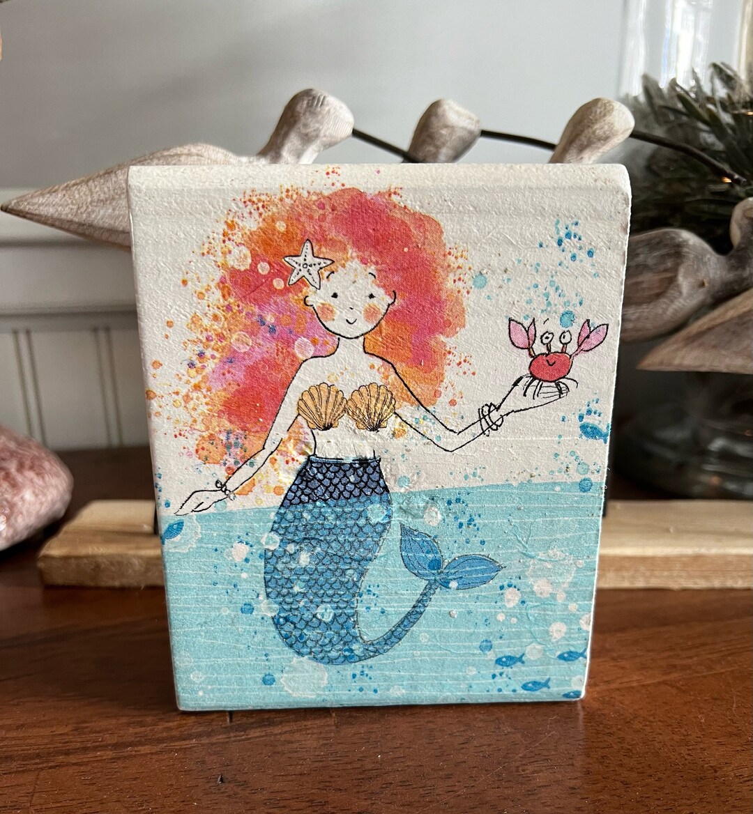 Little Mermaid, Home Decor, Wood Decoupage, Shelf Sitter, Coastal Decor ...