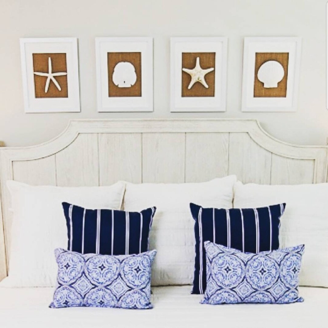 Set of 4, Framed Seashells, Burlap Beach Decor, Beach Wall Decor ...