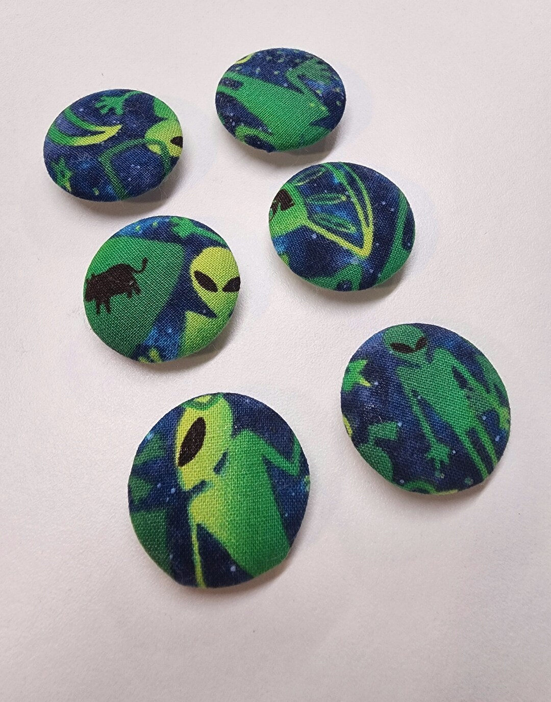 Alien Fabric Covered Buttons: Handmade Cotton Sew-on Buttons (set of 6 ...