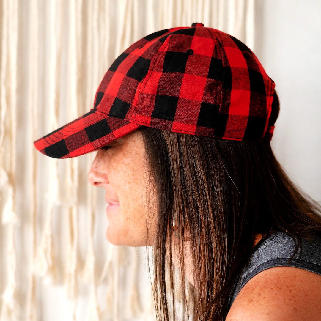 Red Buffalo Check Hat, Hat, Baseball Cap, Adult Hat, Monogrammed Hat ...
