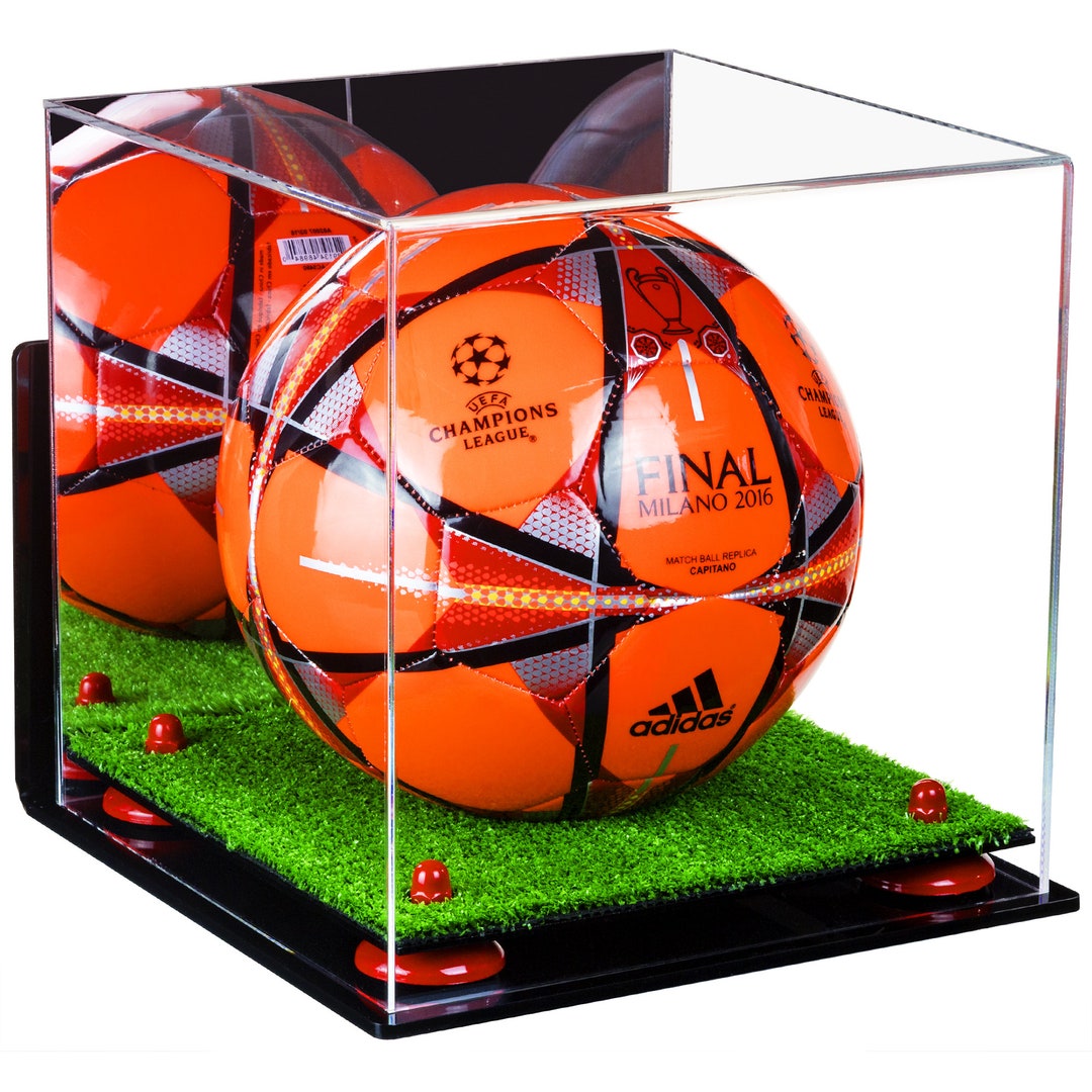 Deluxe Acrylic Soccer Ball Display Case With Risers Mirror, Turf Base ...