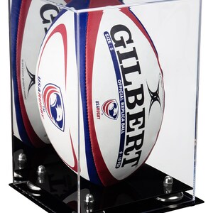 Deluxe Acrylic Rugby Ball Display Case Vertical With Mirror and Risers ...