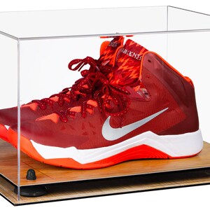 Clear Acrylic Basketball Shoe Pair Display Case With Risers and Wood ...