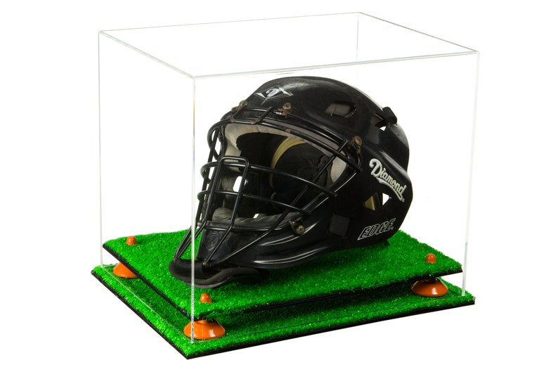Clear Acrylic Catchers Helmet Display Case With Risers and Turf Base ...