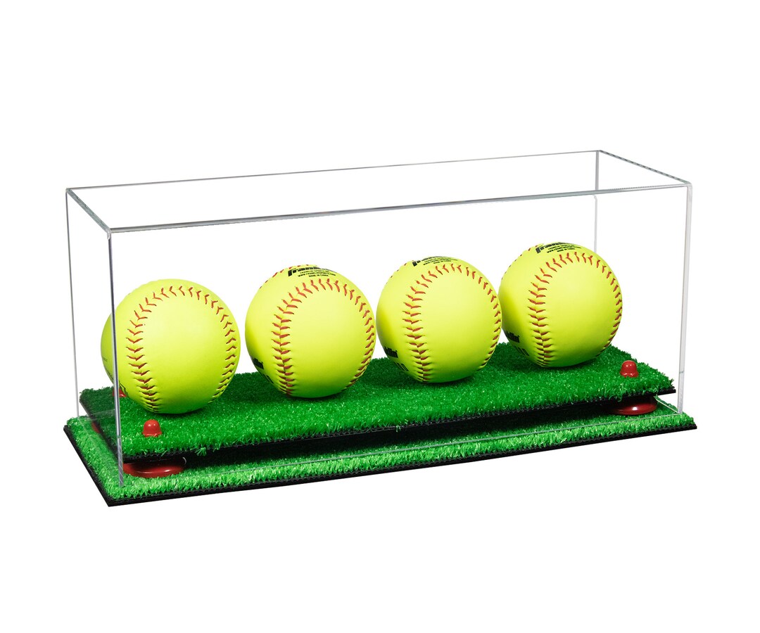 Acrylic Four Softballs Display Case With Risers, Turf Base 17" X 6" X 7 ...