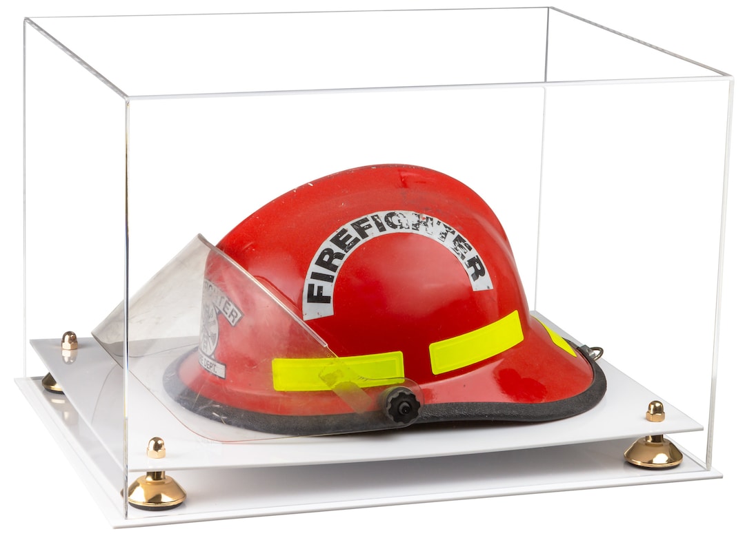 Clear Acrylic Fireman's Helmet Large Display Case With Risers and White ...