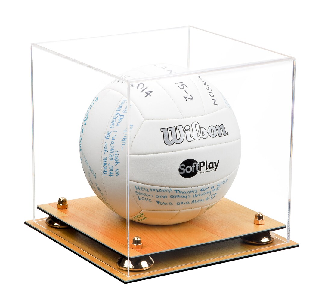 Deluxe Clear Acrylic Volleyball Display Case With Risers and Wood Floor ...