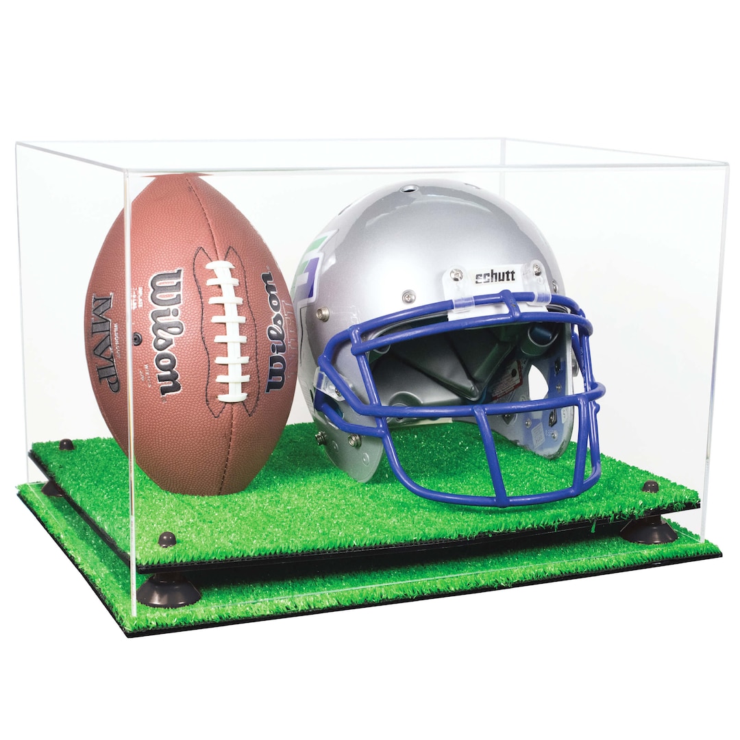 Football and Football Helmet Display Case - Large Rectangle Box With ...
