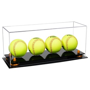 Better Display Cases Acrylic Four Softballs Display Case With Case, Risers, Black Base and ...
