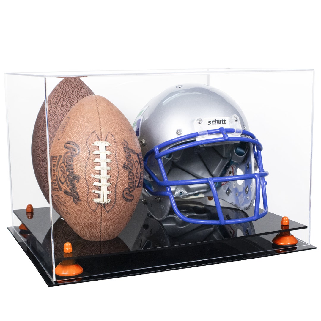Double Football and Helmet Display Case Large Rectangle Box With Clear ...