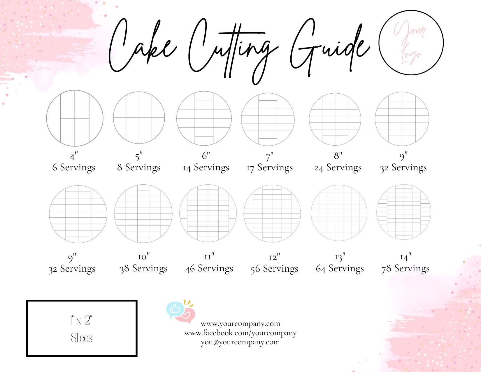 Cake Cutting Guide 1" X 2" Slices -editable-pink - Etsy