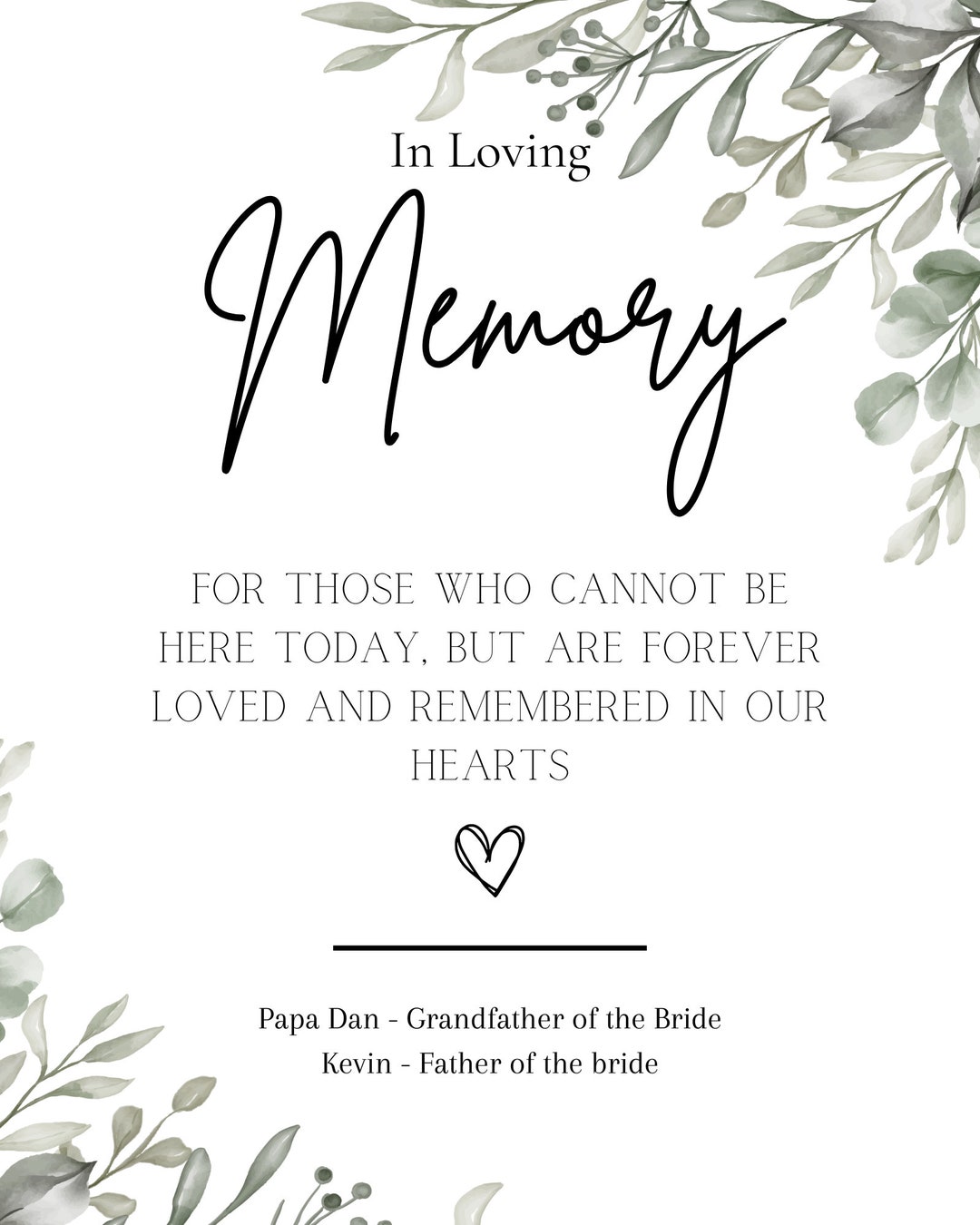 In Loving Memory Wedding Sign, Greenery - Etsy