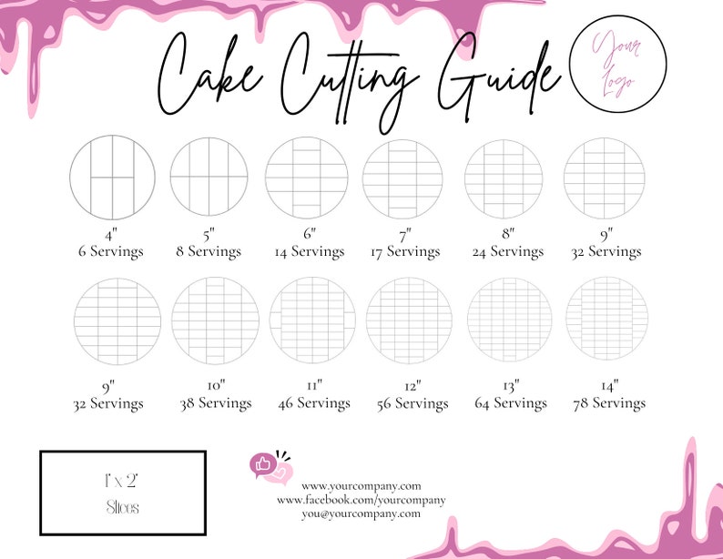 Cake Cutting Guide 1" X 2" Slices -editable (includes Canva Premium ...