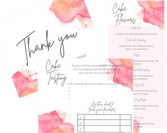 Cake Tasting Card, Wedding Cake Consultation Card, Printable PDF ...