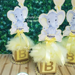 Yellow Elephant Baby Shower Centerpiece Neutral Elephant Baby Shower ...