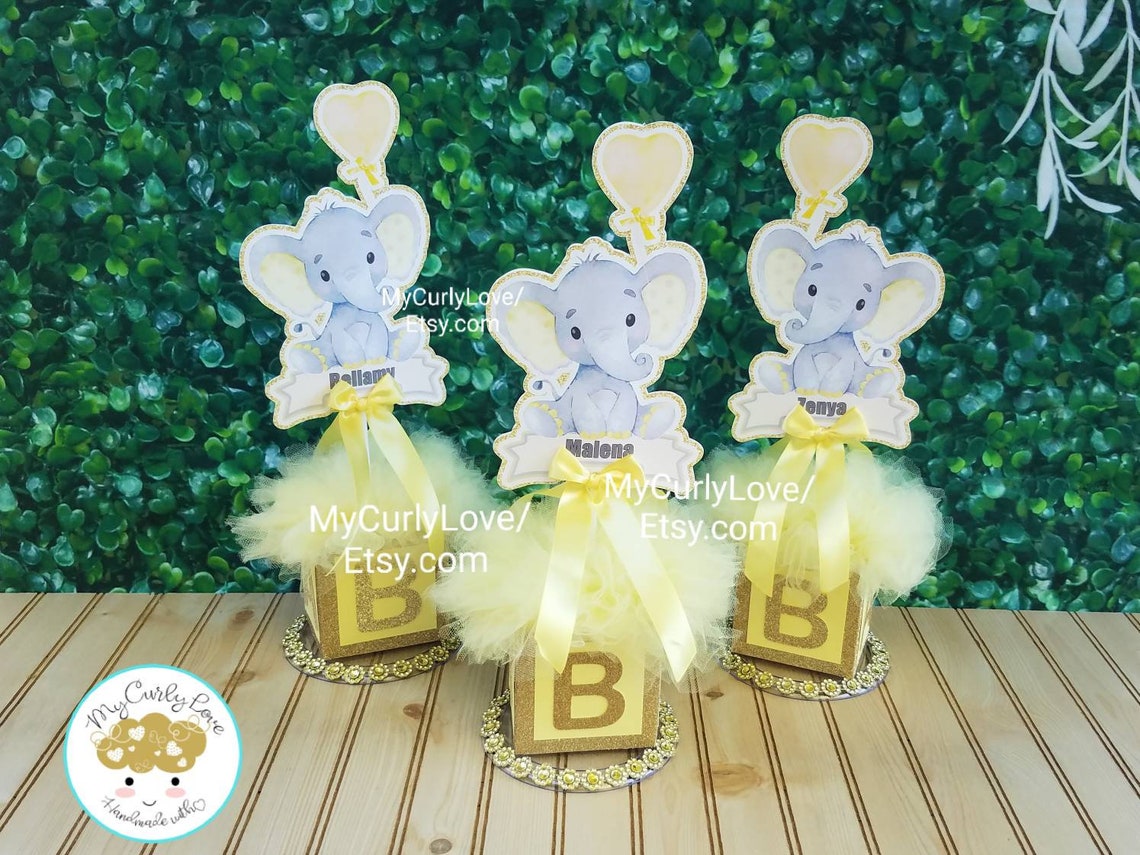 Yellow Elephant Baby Shower Centerpiece Neutral Elephant Baby | Etsy