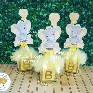 Yellow Elephant Baby Shower Centerpiece Neutral Elephant Baby Shower ...
