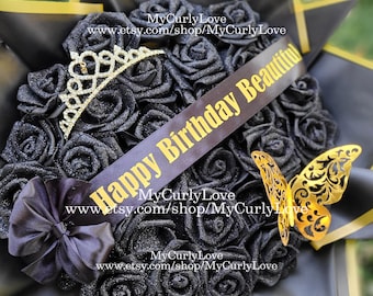 Blue & Black Roses, Bouquet,ramo Buchón - Etsy