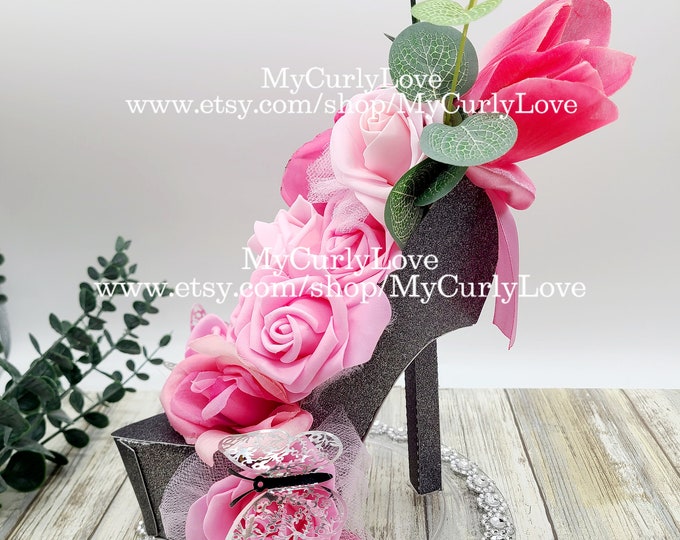 High Heel Black Shoe Centerpiece Quinceanera Fuchsia Centerpiece ...
