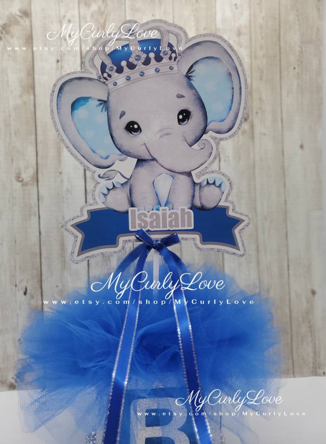 Prince Elephant Baby Shower Centerpiece Royal Blue Silver Baby Shower ...