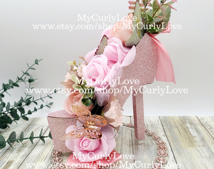 High Heel Black Shoe Centerpiece Quinceanera Fuchsia Centerpiece ...