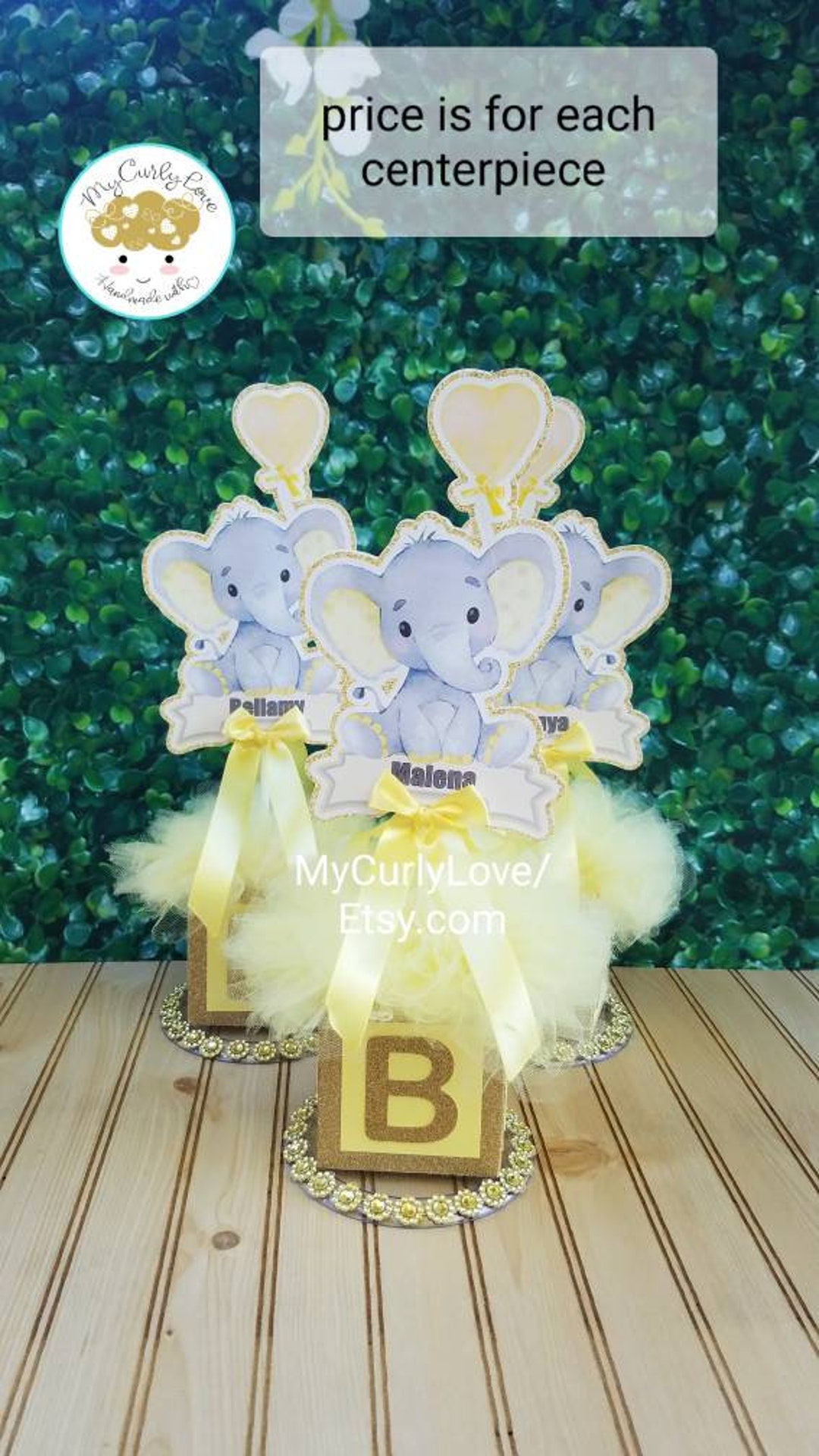 Yellow Elephant Baby Shower Centerpiece Neutral Elephant Baby Shower ...