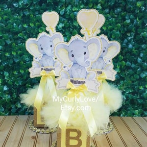 Yellow Elephant Baby Shower Centerpiece Neutral Elephant Baby Shower ...