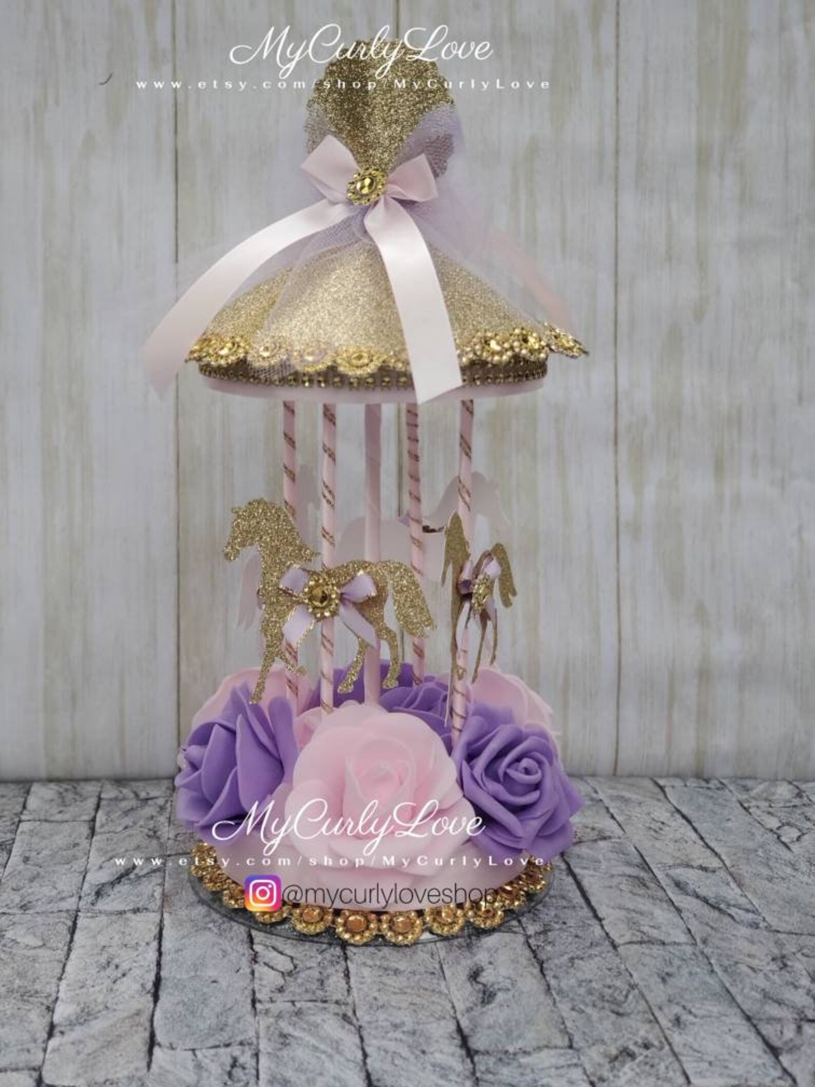 Carousel Centerpiece/pink and Gold Carousel - Etsy