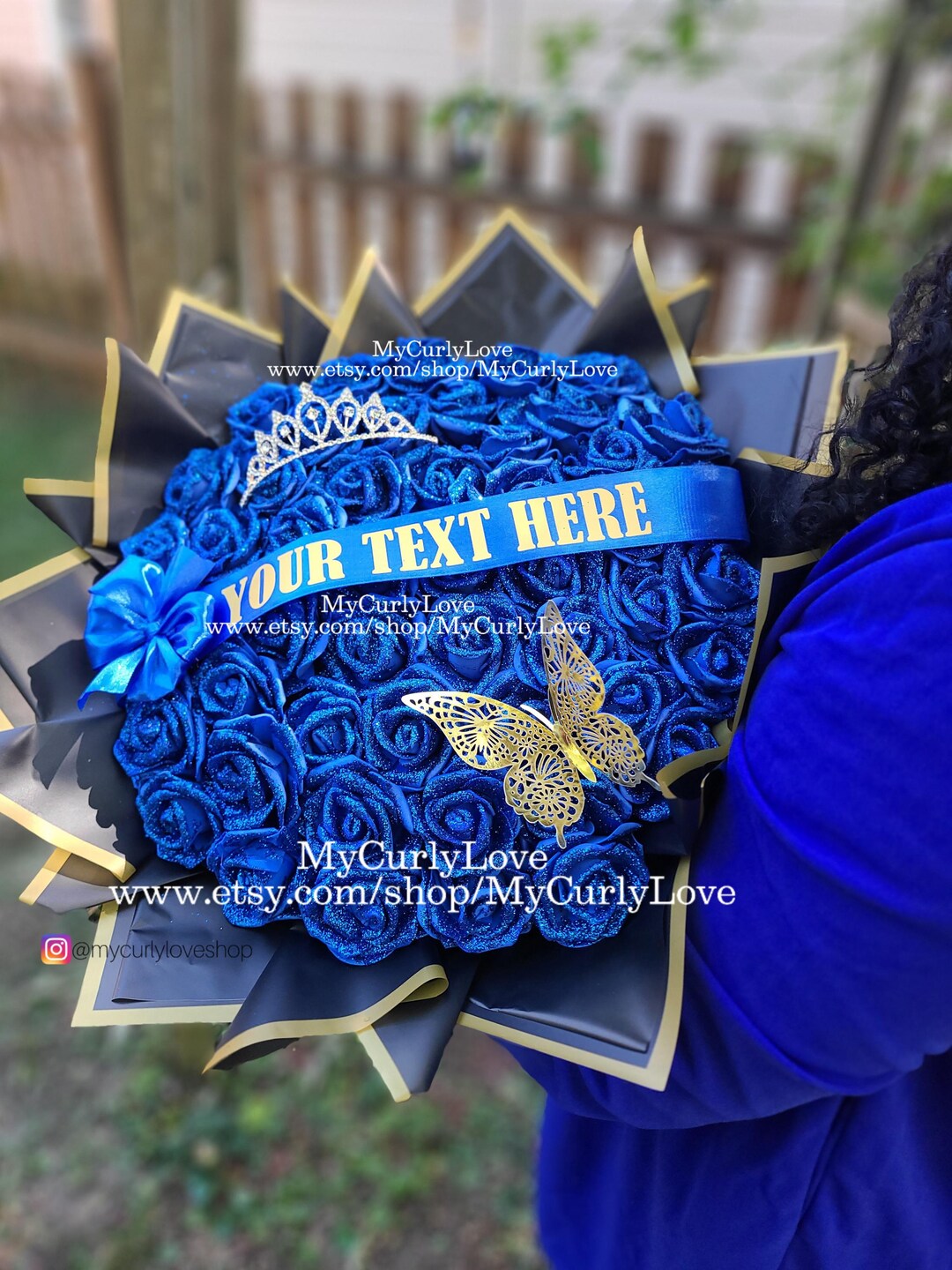 Blue Roses Glitter Bouquet Eternal Roses Ramo Buchon Valentine's Day ...