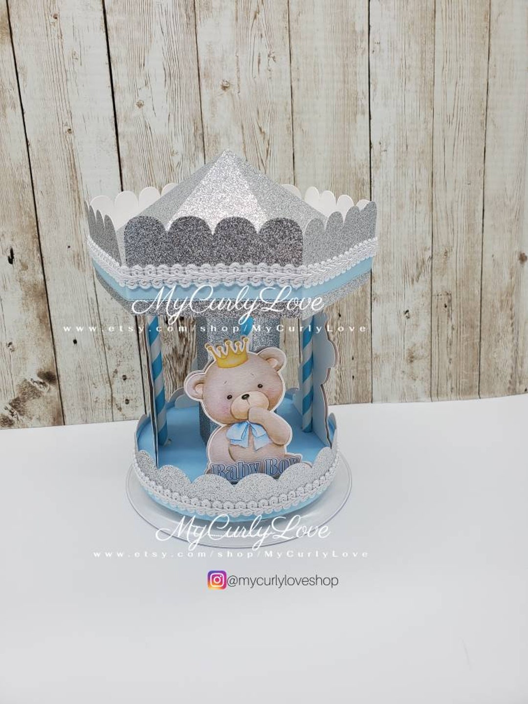 Bear Carousel Cake Topper/prince Bear Baby Shower/boy Cake - Etsy