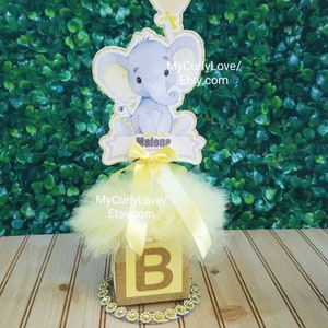 Yellow Elephant Baby Shower Centerpiece Neutral Elephant Baby Shower ...