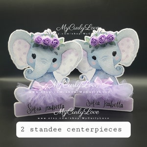 Set of 2 Standee Lavender Elephant Centerpieces Lavender Elephant Baby ...
