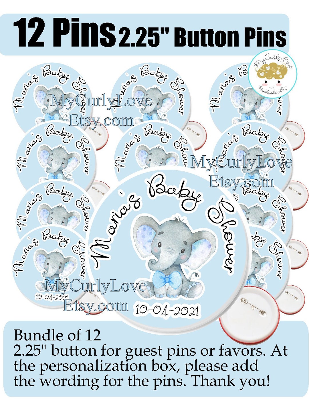Boy Baby Shower Favors Button Pins Elephant Baby Shower Little Peanut ...