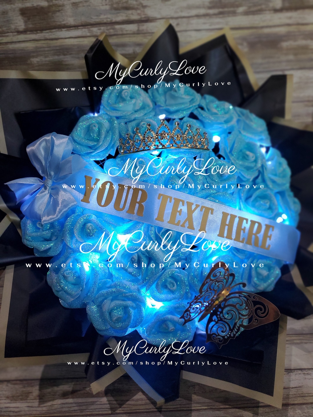 Blue Glitter Roses Bouquet Foam Roses Glitter Bouquet Ramo Buchon ...