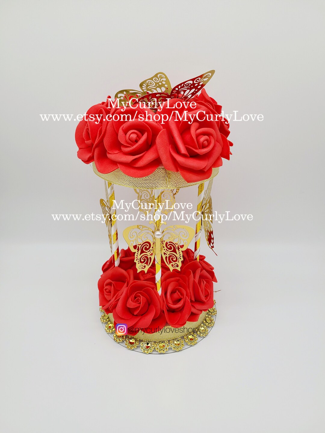 Red Quinceanera Centerpiece Red Gold Quinceanera Decor Red Silver ...