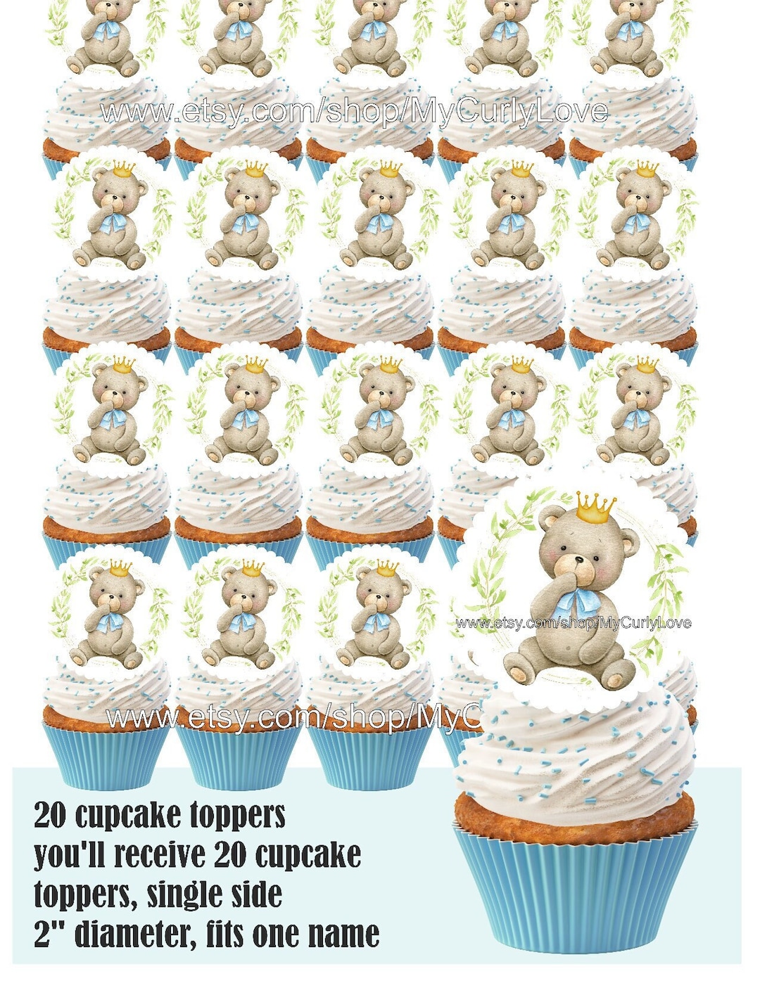 Teddy Bear Cupcake Toppers, Bear Baby Shower Cupcake Decor, Bear ...