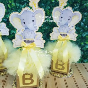 Yellow Elephant Baby Shower Centerpiece Neutral Elephant Baby Shower ...