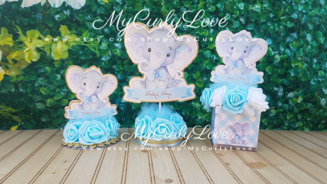 BOY Baby Shower Centerpiece Decoration Elephant Centerpiece Baby Boy ...