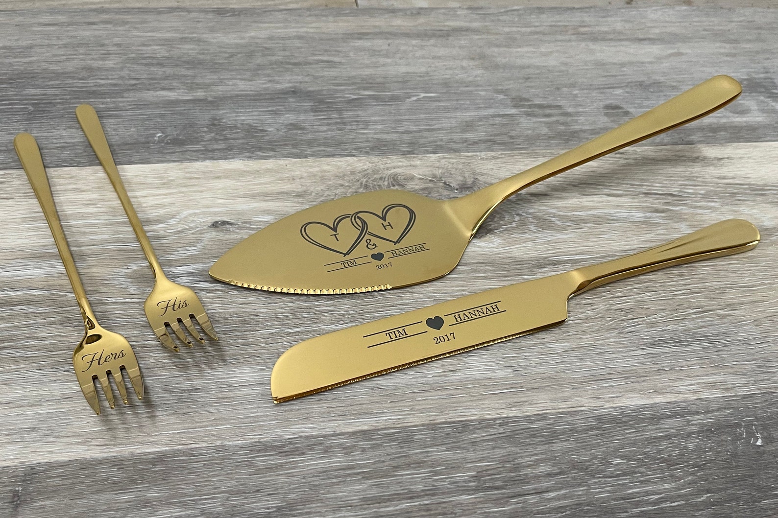 Personalized Cake Knife and Server Set With 2 Dessert Forks - Engraved ...