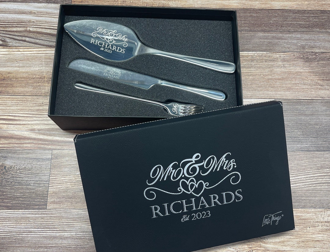 Personalized Cake Knife and Server Set With 2 Dessert Forks and Gift ...