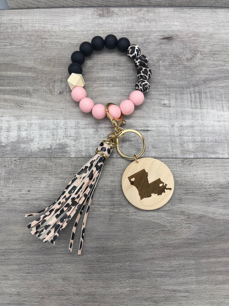 Personalized Leopard Print Keychain Wristlet Silicone Beads - Etsy