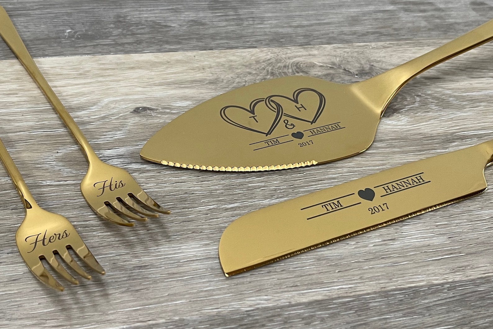 Personalized Cake Knife and Server Set With 2 Dessert Forks - Engraved ...