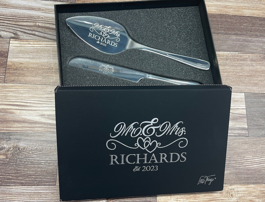 Personalized Cake Knife and Server Set With Gift Box - Engraved Wedding ...