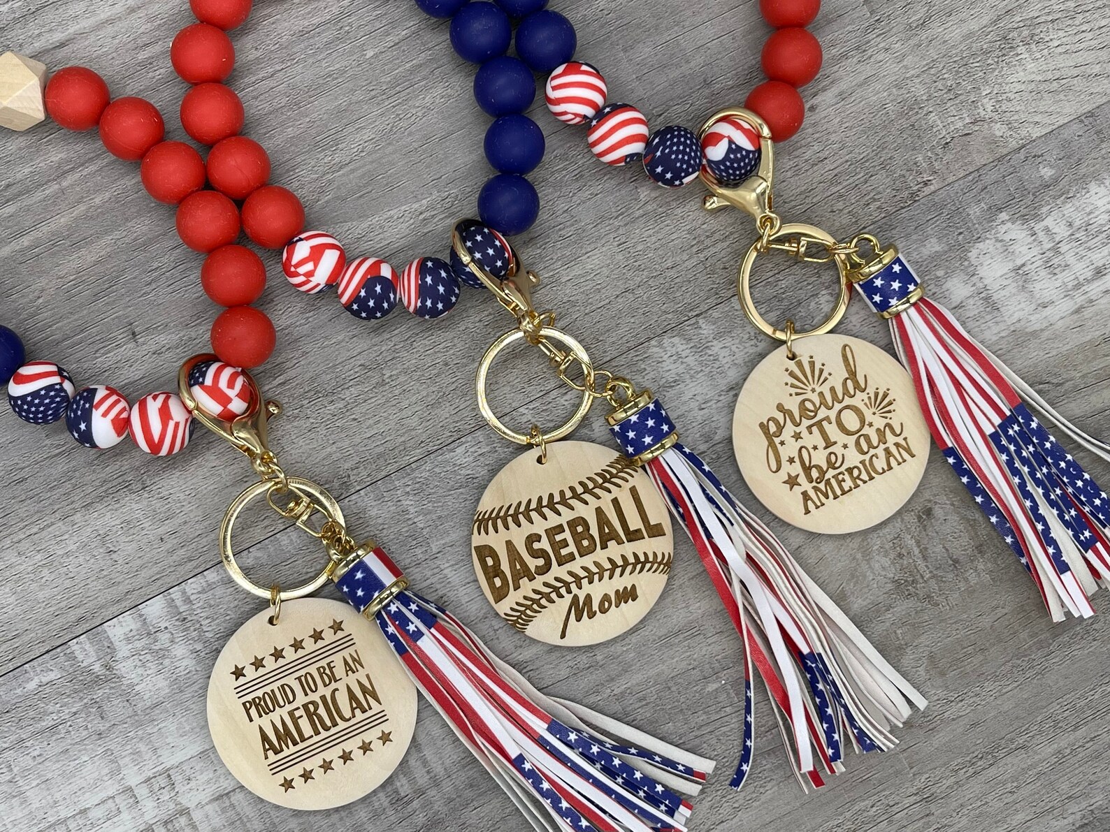 Personalized American Flag Keychain Wristlet - Silicone Beads ...