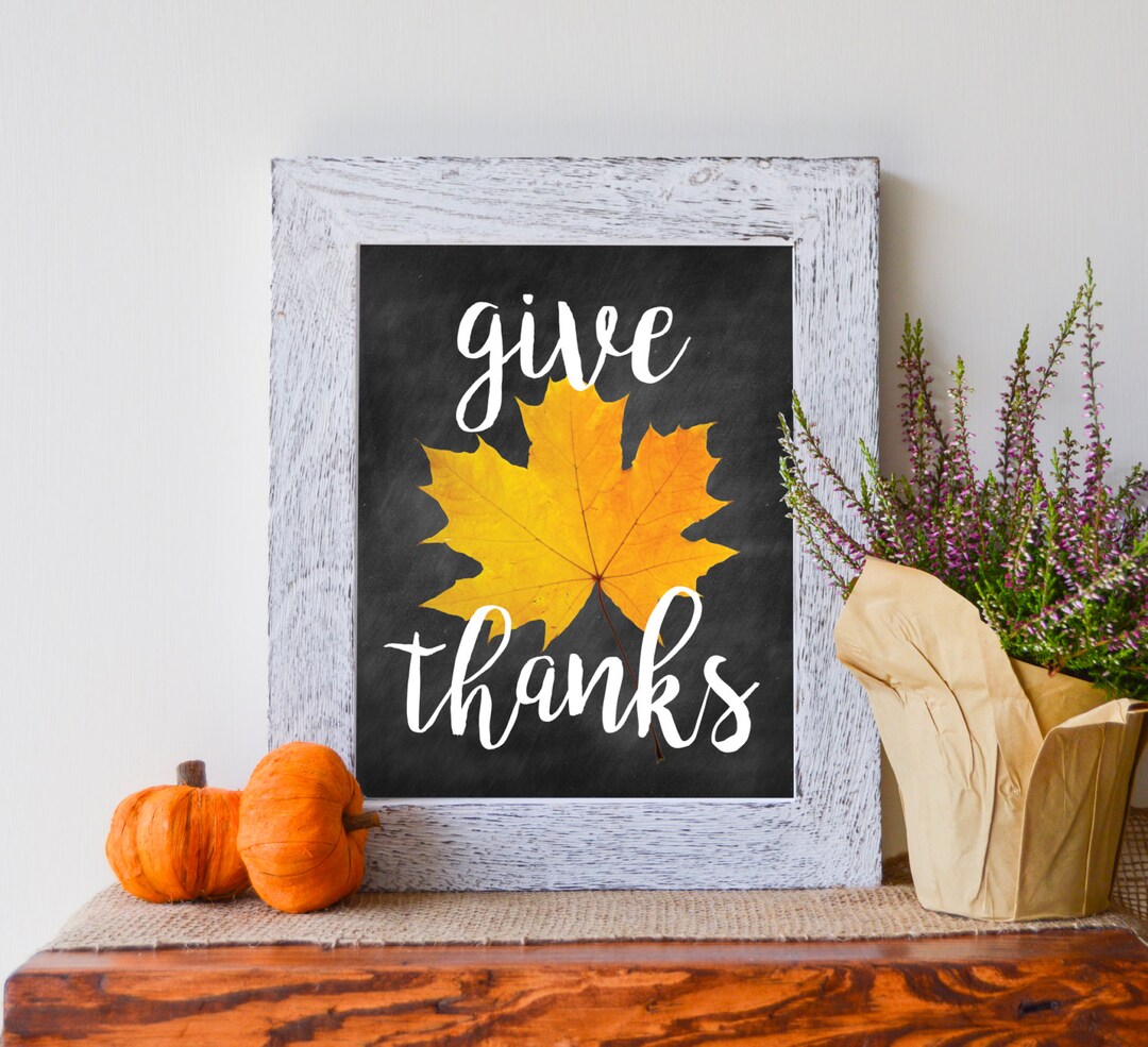 Give Thanks, Autumn Chalkboard Print, Thanksgiving, 8"x10" Instant ...